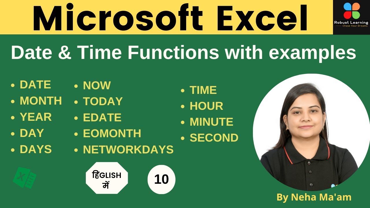 Date And Time Functions In Excel Ms Excel Tutorials Ms Excel Robust 1903