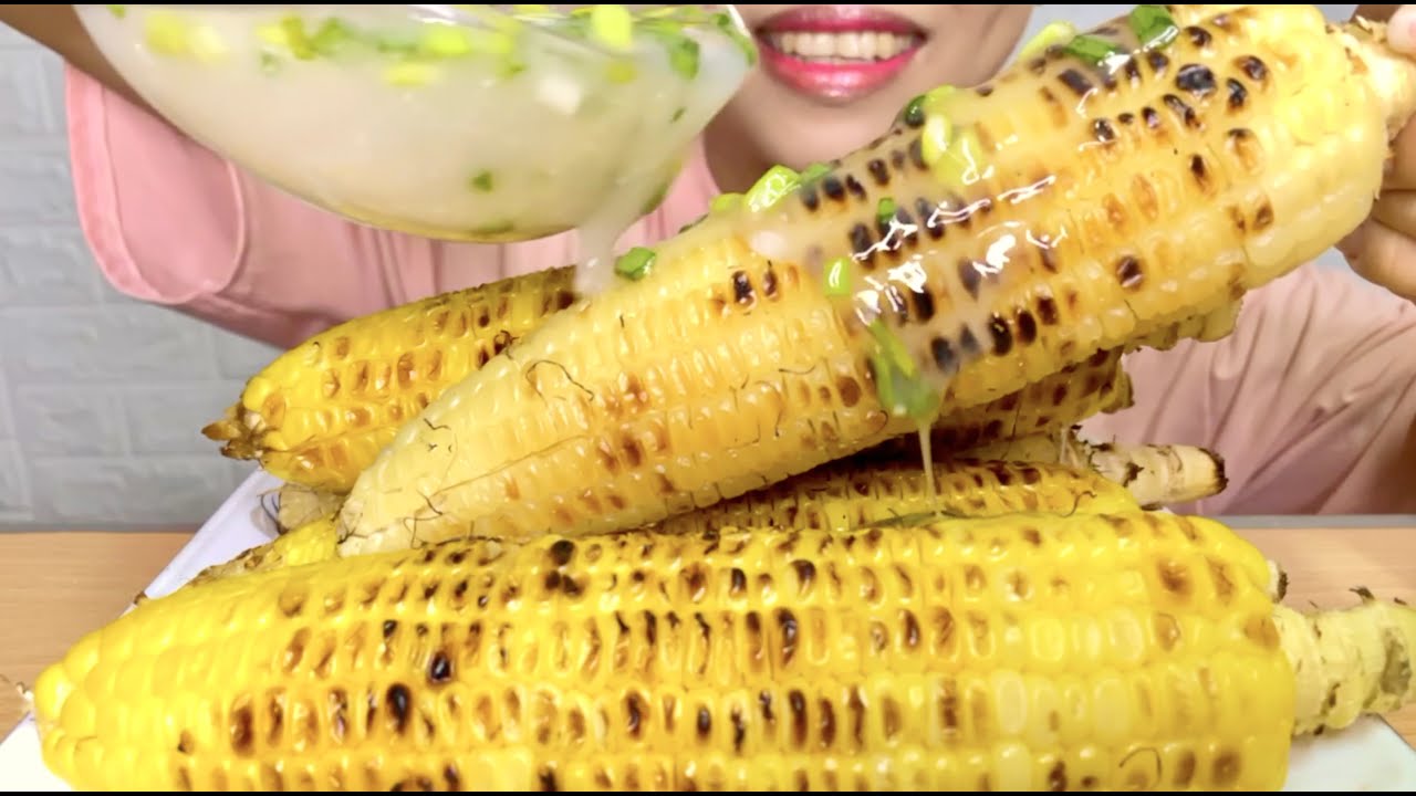 ASMR - Grilled Corn, Sweet Coconut Cream Sauce | EATING SOUND NO ...