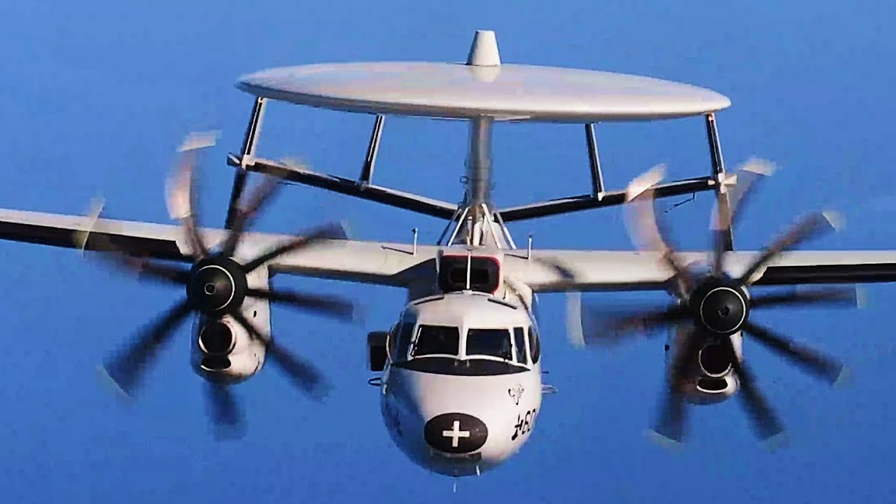 E 2C Hawkeye Conducts Flying Drills Over Supercarrier USS Nimitz - YouTube