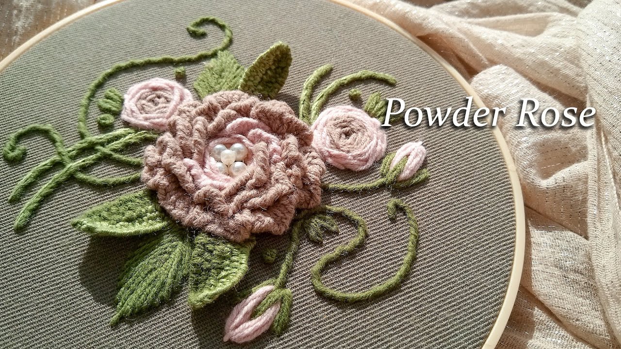 Powder Rose Embroidery Process | Hand Embroidery Design - YouTube