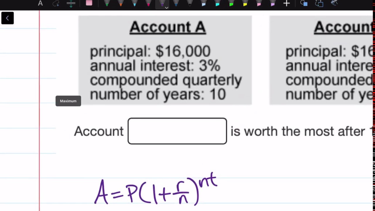 How to Compare Compound Interest Accounts: Lesson 6-3, Example 5 | Math ...
