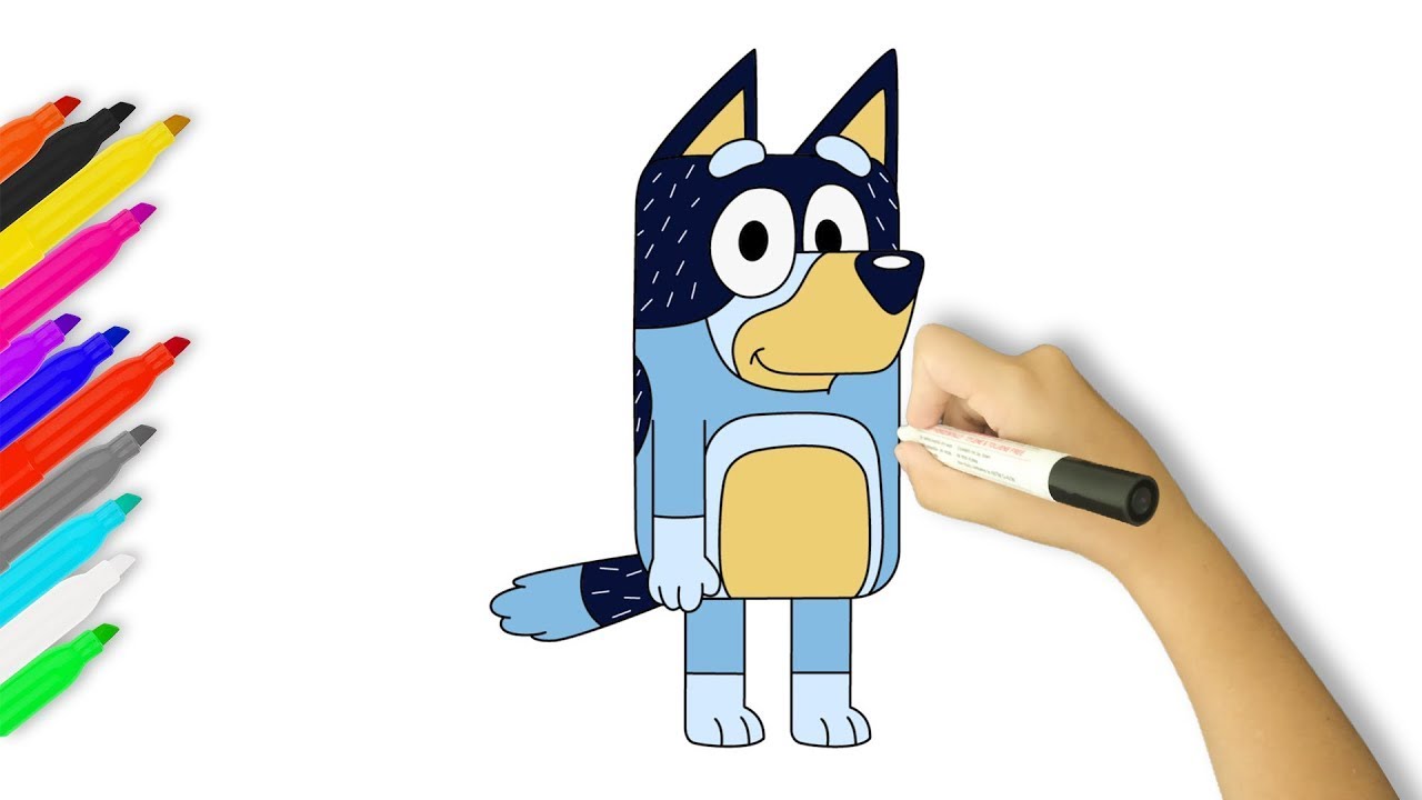 how to draw Bluey l Bluey drawing l colorful 💚💜 drawing l drawing for ...