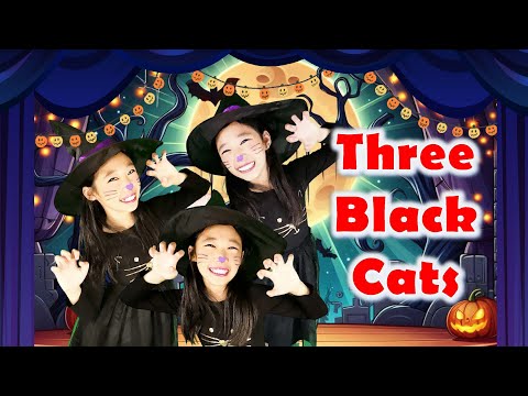Three Black Cats with Lyrics and Actions | Kids Halloween Songs |  Music by Lori&RJ Music