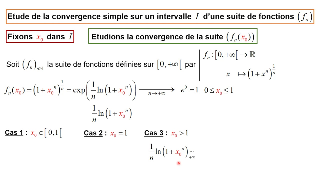 Exemple d'étude de convergence simple sur I d'une suite de fonctions ...