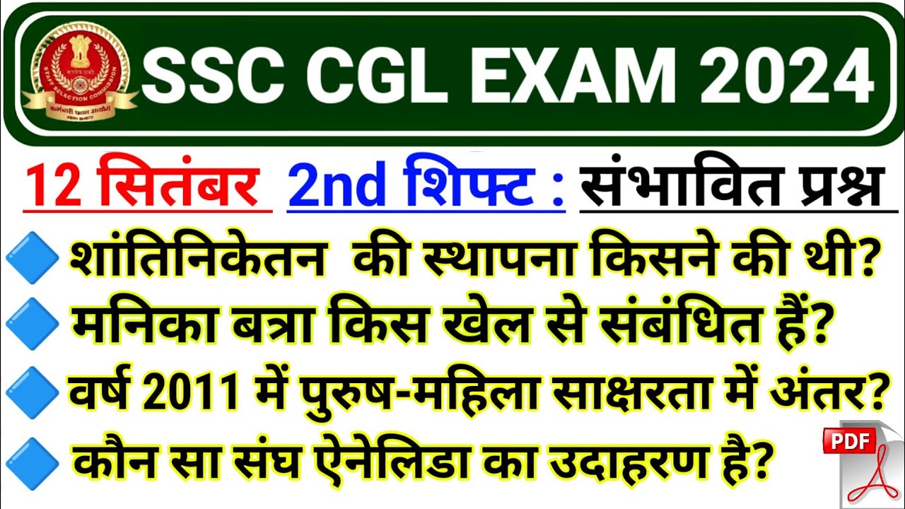 SSC CGL Exam Analysis 2024 | SSC CGL Question Paper 2024 | 12 Sep 2nd ...