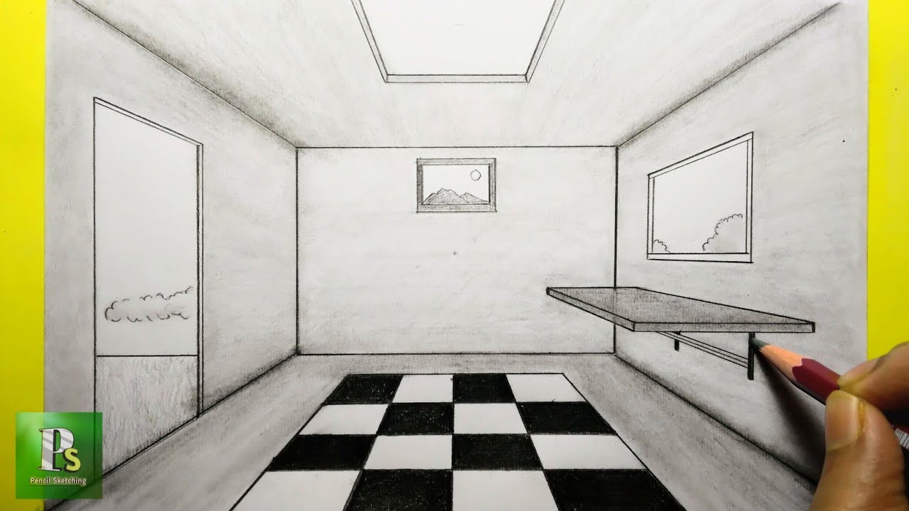 How to Draw Room in One Point Perspective | Pencil Sketch | Pencil Art ...