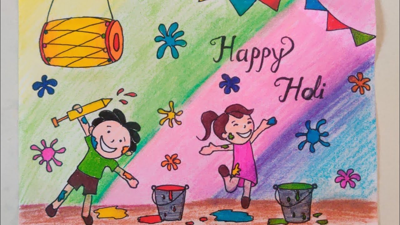 Easy Drawing Of Holi Festival/Holi Drawing Very Easy/Holi Festival ...