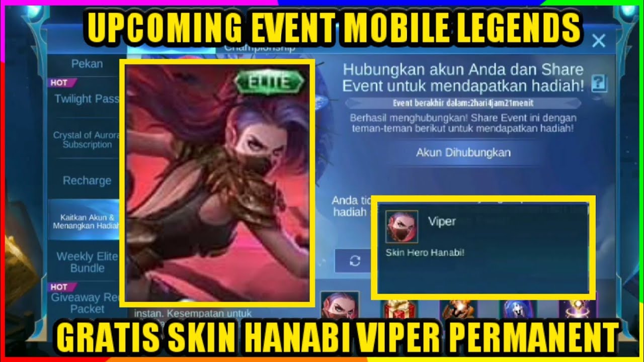 UPCOMING EVENT MOBILE LEGENDS CLAIM SKIN HANABI VIPER PERMANENT - YouTube