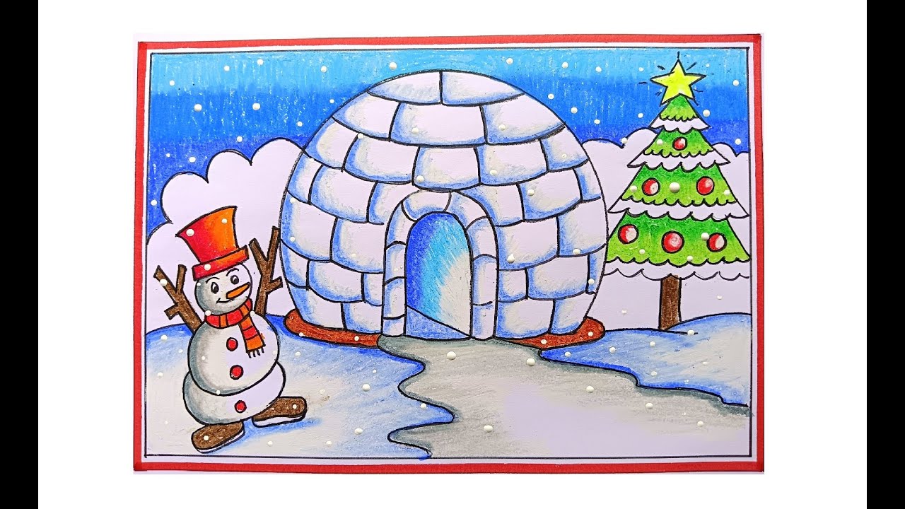WINTER SEASON DRAWING EASY STEPS / HOW TO DRAW WINTER SEASON SCENERY ...