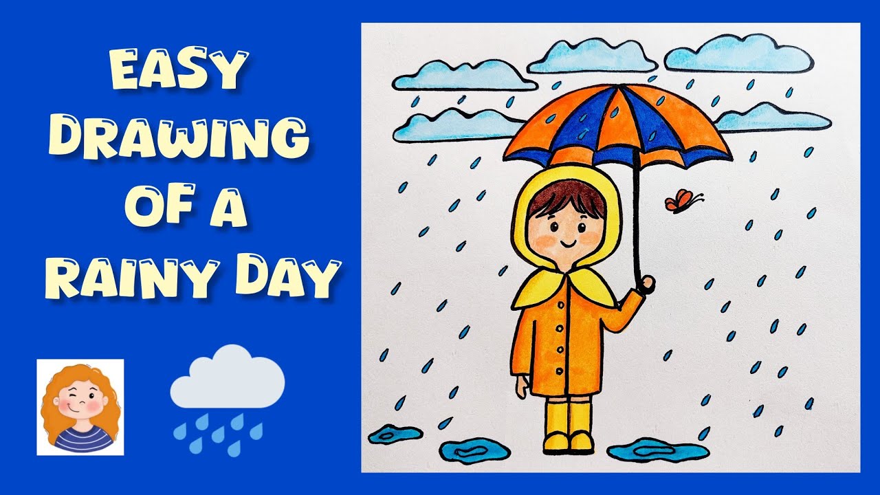 How To Draw A Rainy Day Easily ? ( Step By Step ) 🌧☔️🌧☔️🌧☔️🌧 - YouTube