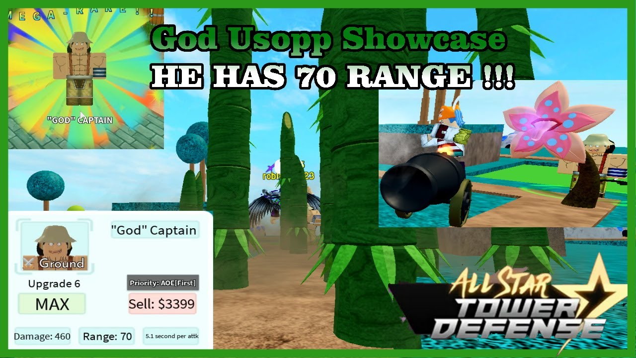 Usopp GOD (5 Star) 70 RANGE !! Showcase All Star Tower Defense [Roblox ...