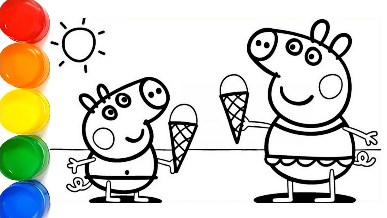 Peppa Pig Drawing with Icecream Coloring Pages for Kids | Peppa Pig ...