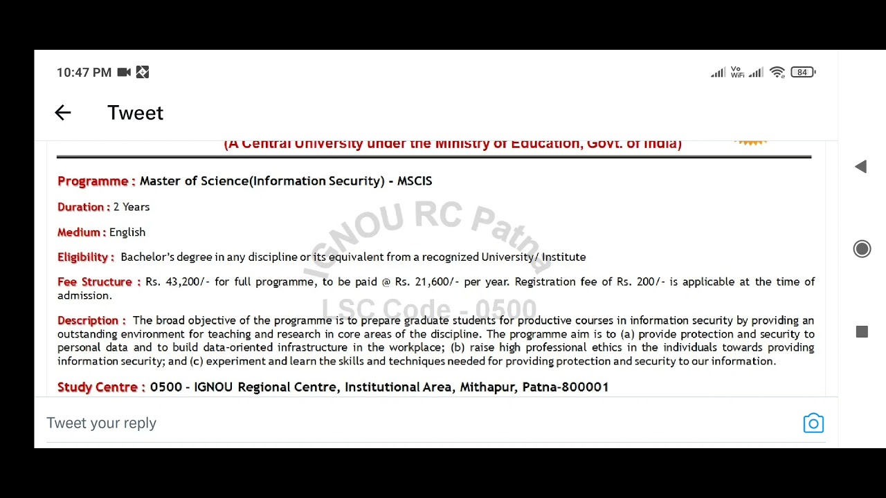 IGNOU Master of Science(Information Security) - MSCIS course - YouTube