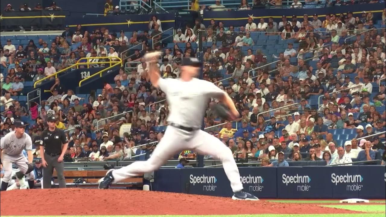 Clay Holmes Slow Motion Pitching Mechanics Third Base Side View - YouTube