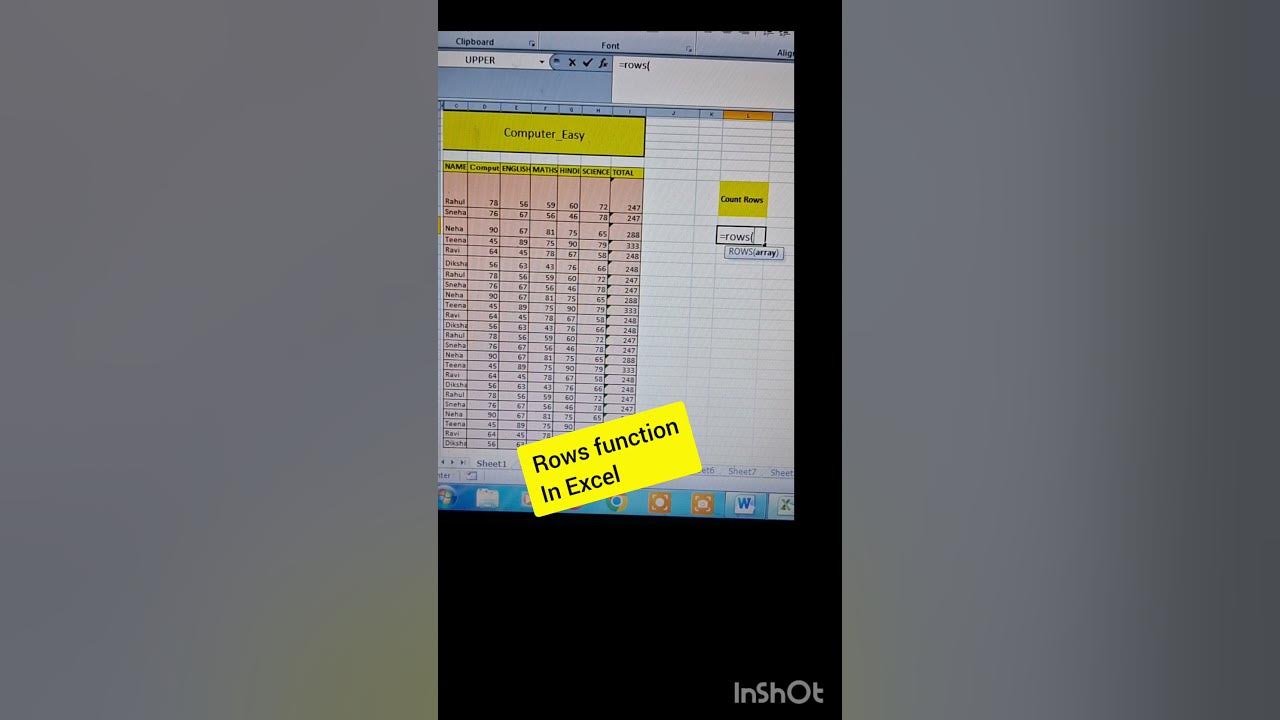 Rows Function In Excel Excel Exceltips Exceltutorial Exceltricks Computer Msexcel Youtube