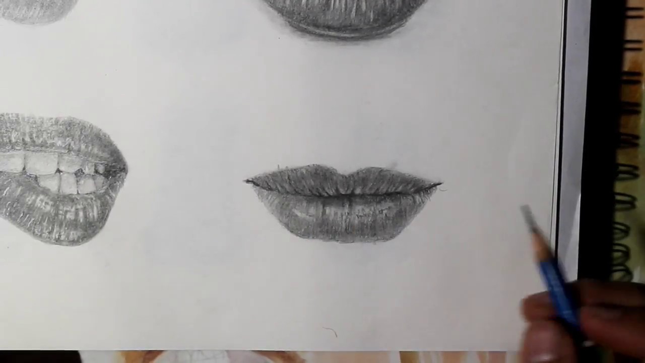 How to sketch realistic LIPS 6 with graphite pencils for beginners and ...