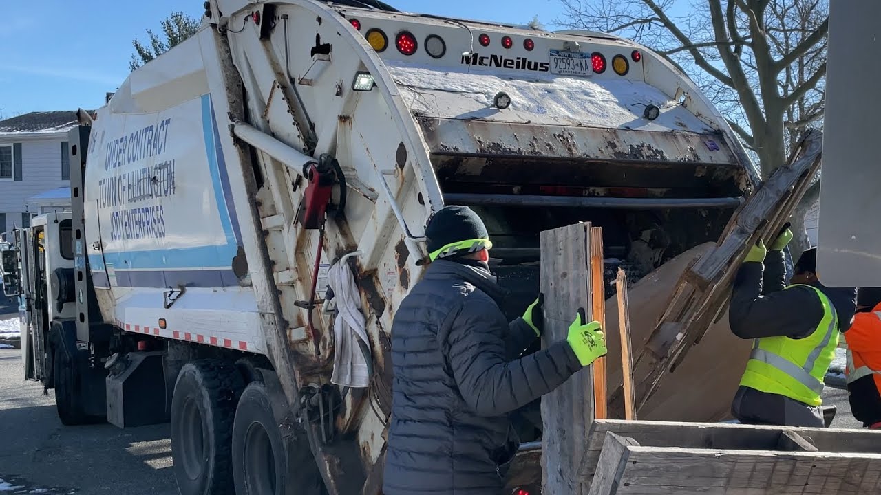 Fast Garbage Truck Crushing a Pile of Pallets + Flying Through Heavy ...