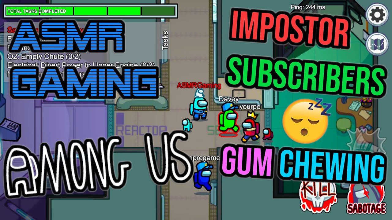ASMR Gaming 😴 Among Us Impostor With Subscribers Gum Chewing 🎧🎮 Mouse ...