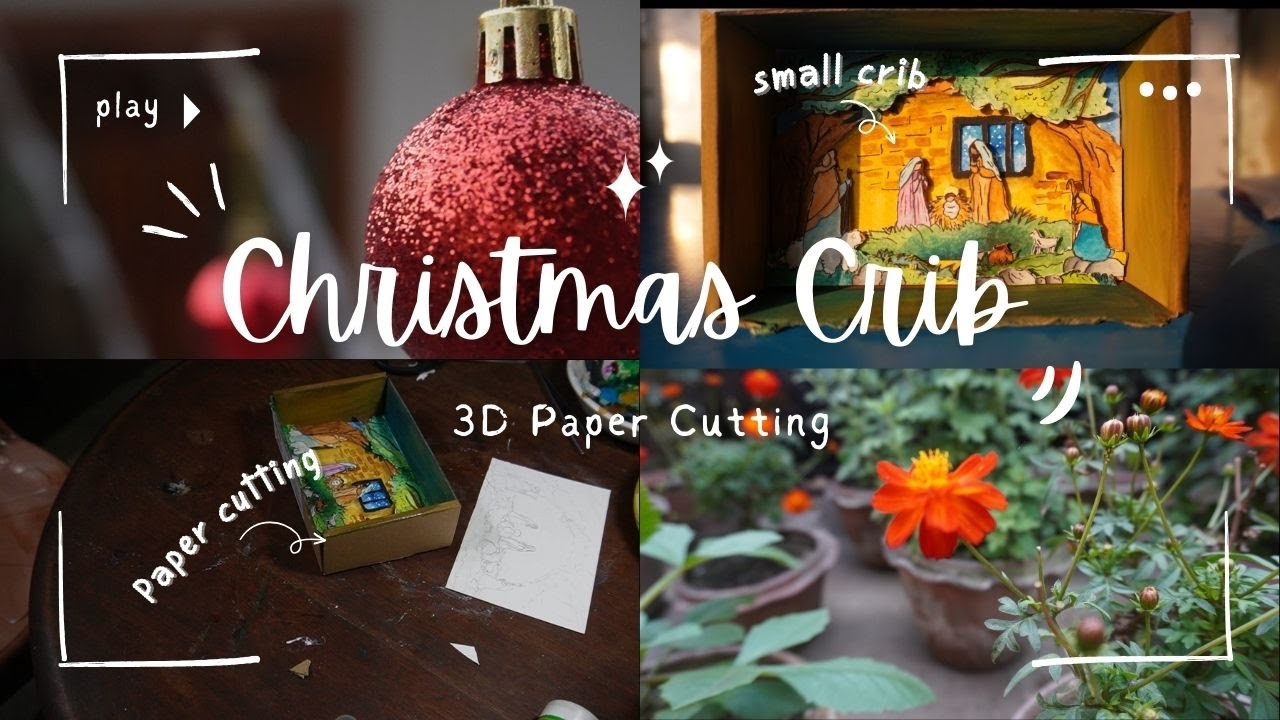 Christmas 3D Crib Idea🎄⛪-Paper Cutting|painting|easy crib making idea ...