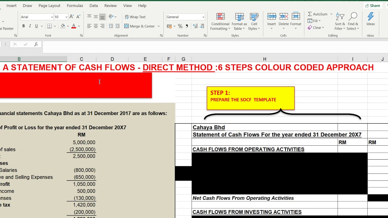 1/2 | CAHAYA |DIRECT METHOD | STATEMENT OF CASH FLOWS - TUTORIAL : STEP ...