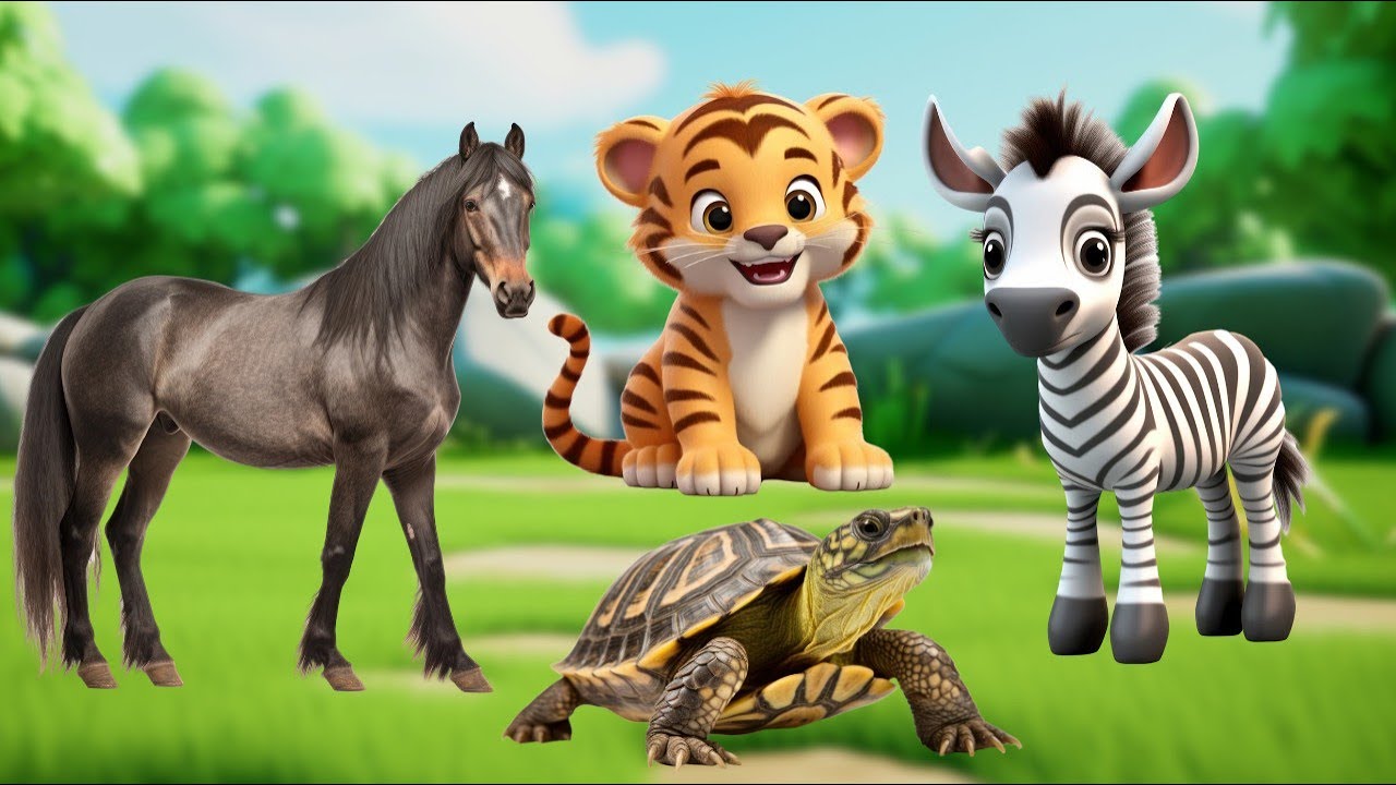 Cute Little Wild Animals Sound: Donkey, Zebra, Tiger, Hippo, Horse ...