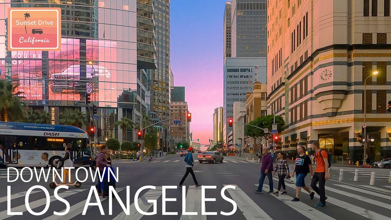 Real Street View With LoFi Music Epic Sunset Drive Downtown Los Angeles ...