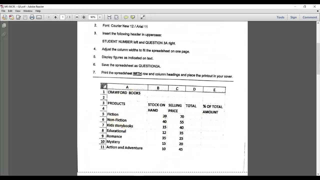 Computer Practice N4 QUESTION 3A MS EXCEL Nated 4 - YouTube