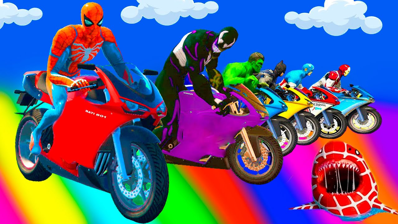 الأبطال الخارقين على القضبان دوامة قمع جسر 🕷️🏍️ RAINBOW SPIDER MAN! on ...