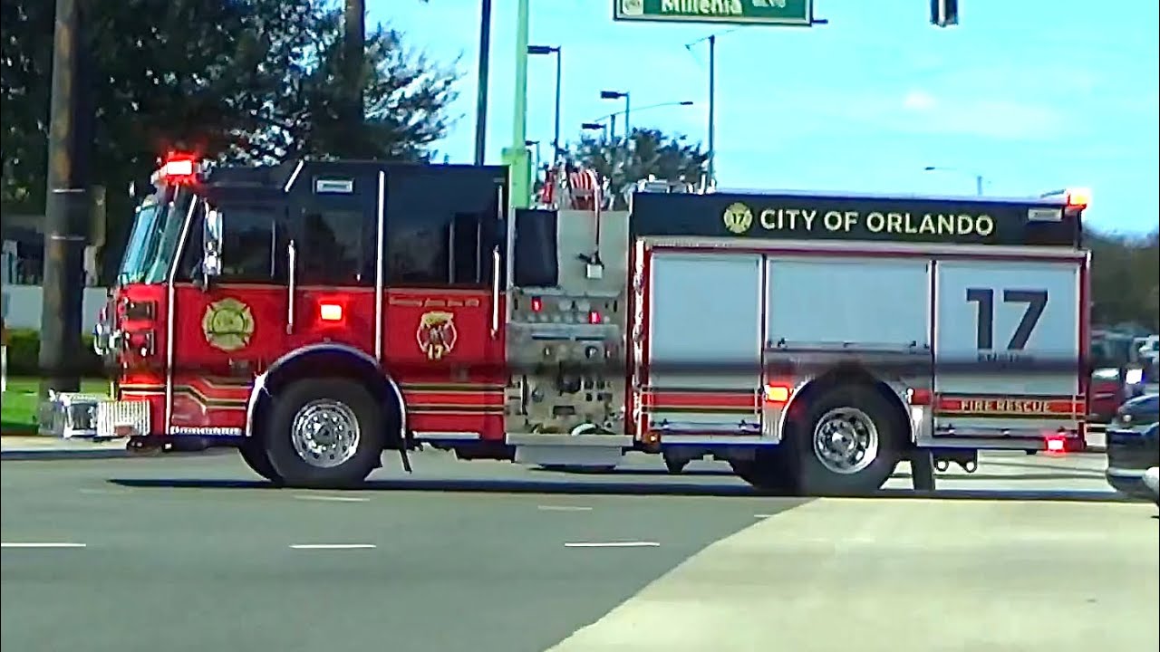 Orlando Fire Rescue Engine 17 responding Code 3 | PolkFireBuff - YouTube