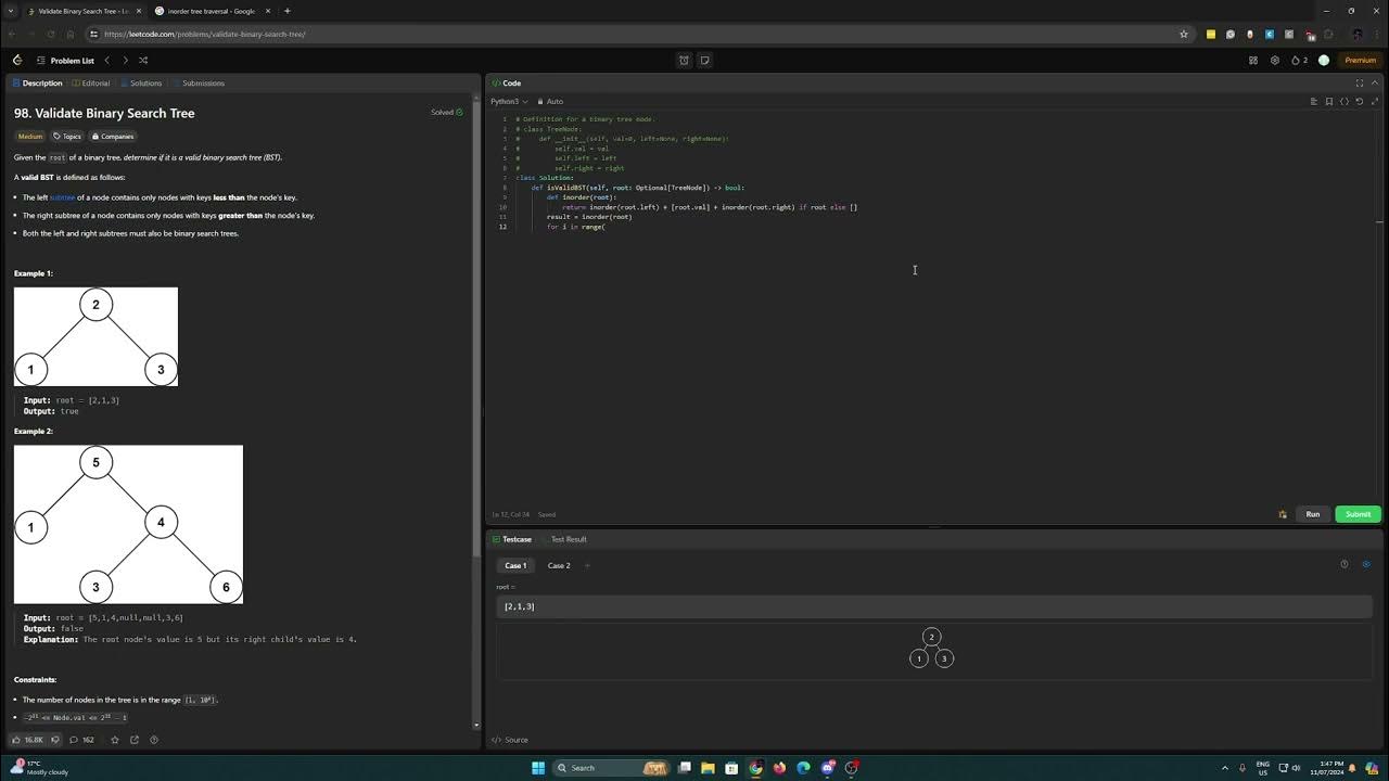 98 Validate Binary Search Tree Youtube