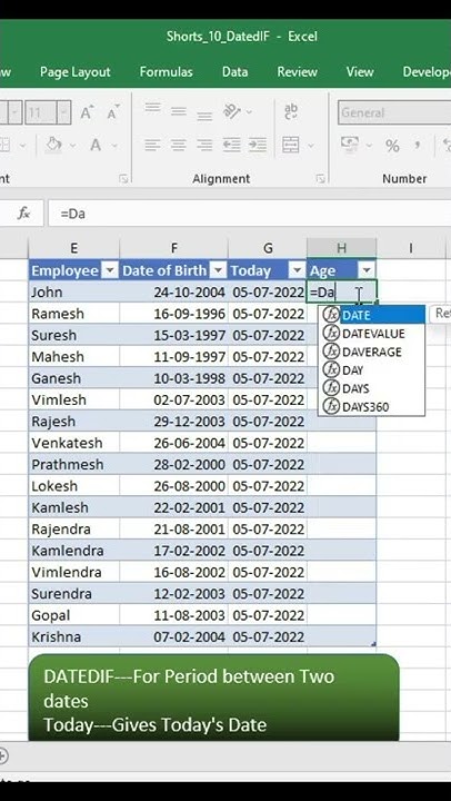 Shorts 10 Datedif English Shorts Excel Excelcareerhub Datedif Today Excelshortcuts Youtube