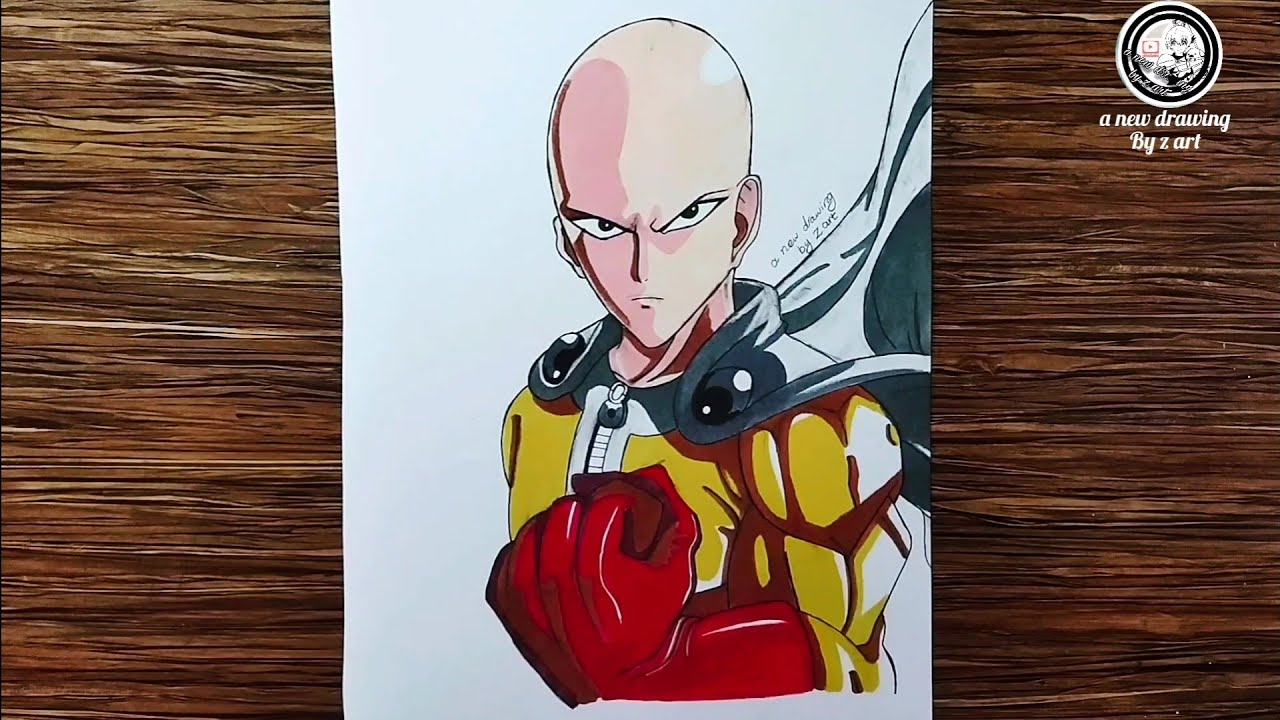 how to draw saitama from on punch man | saitama drawing with colour ...