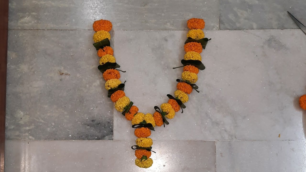 Flower Mala //Merigold// Mango Leaves - YouTube