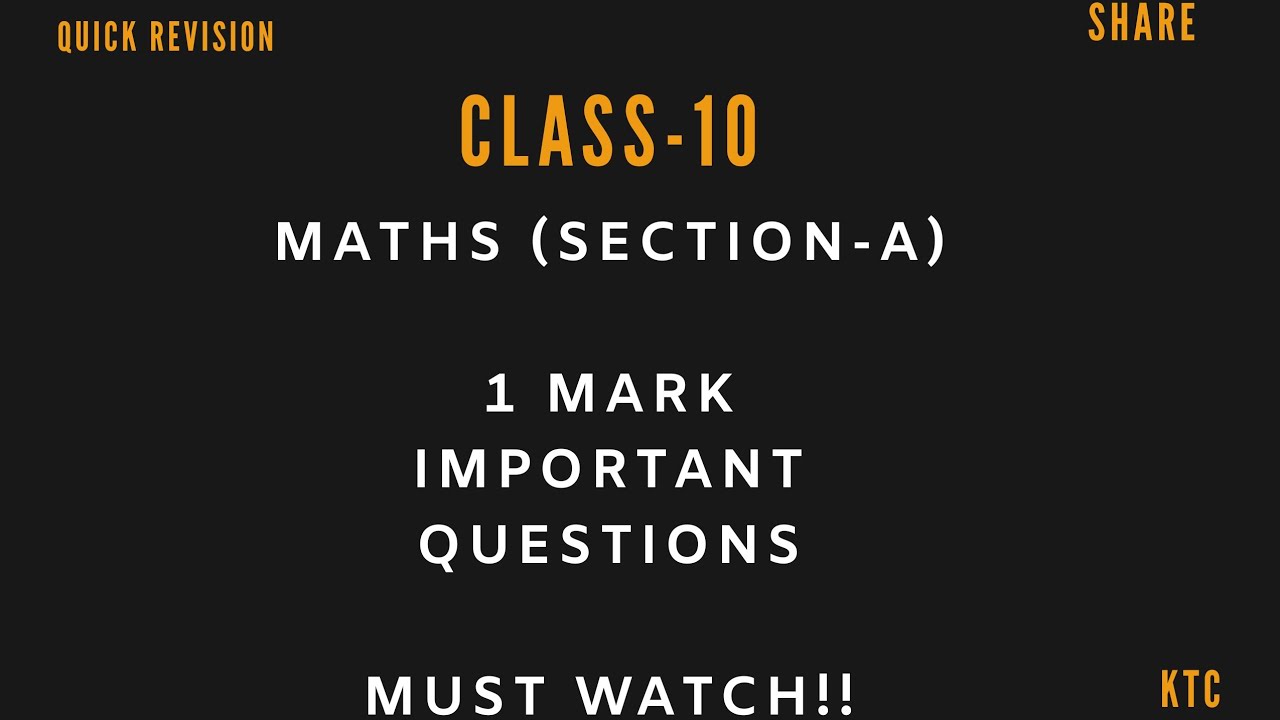 1 Mark Maths Important Questions for CBSE Board Maths 2020 Class 10 ...