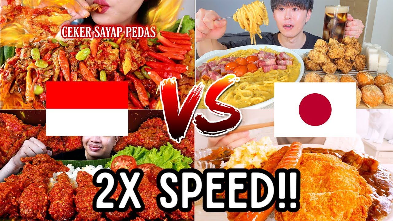 2x speed!! JAPANESE vs Indonesian Mukbangers Going Crazy Over Foods ...