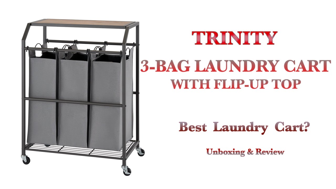 How to setup TRINITY 3-bag Laundry Cart with Flip-up Top & Review ...
