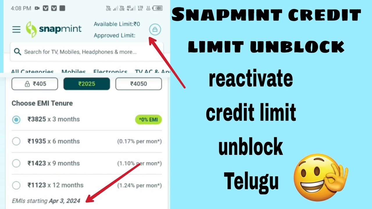 How to reactivate snapmint credit limit unblock Telugu March 8, 2024 ...