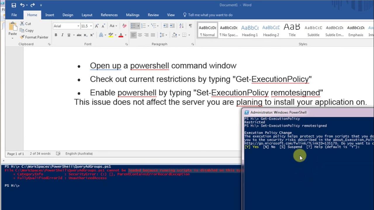 Solved - "execution of scripts is disabled on this system" Powershell - YouTube