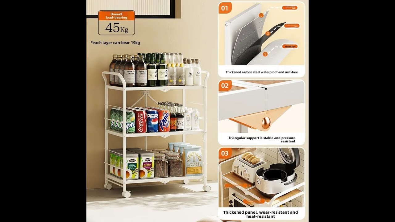 trolley rack, kitchen floor mobile pot rack, storage rack, multi-layer ...