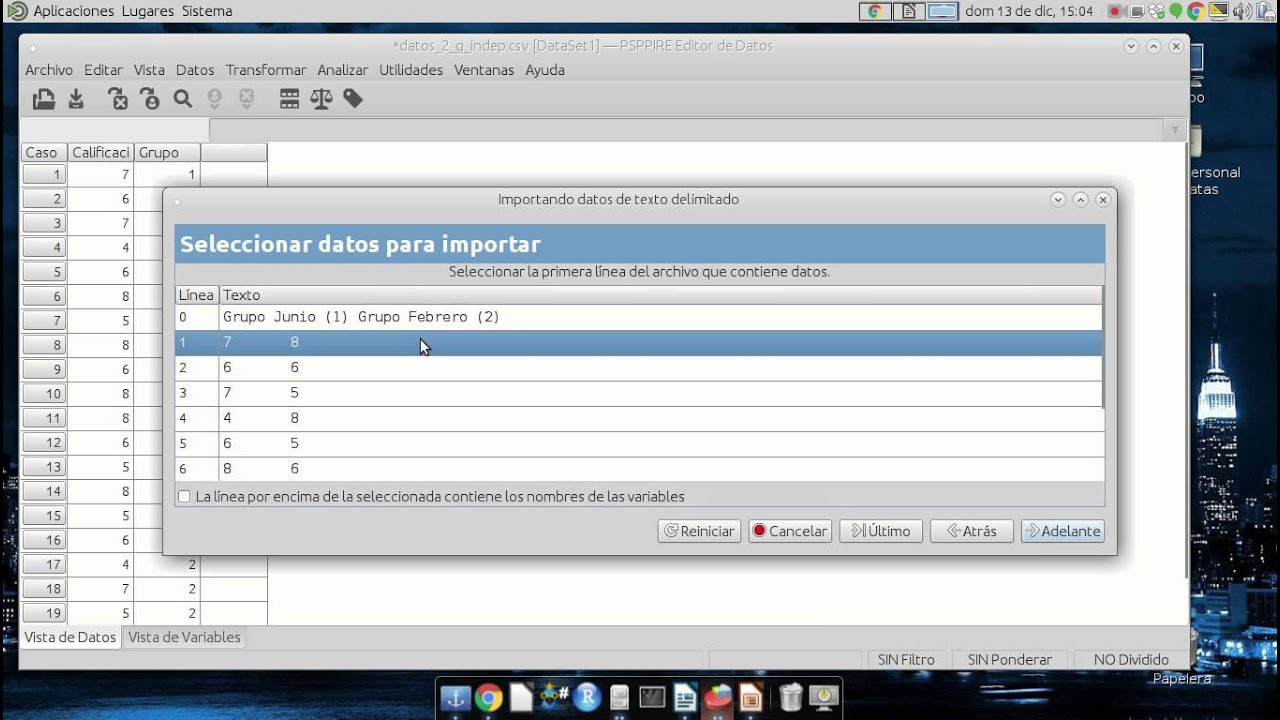 Importar datos de dos variables en PSPP - YouTube