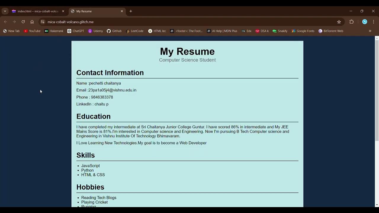 My resume Webpage - YouTube
