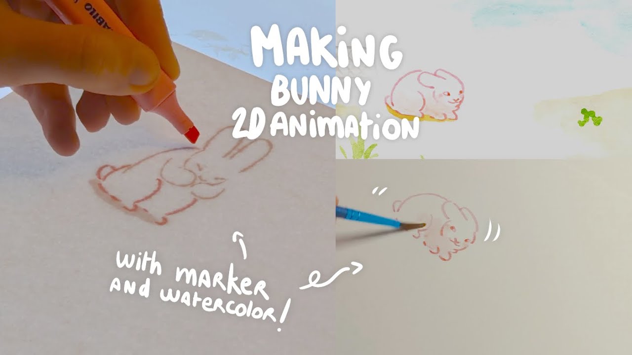 Making 2D animated bunny using watercolor and markers - YouTube