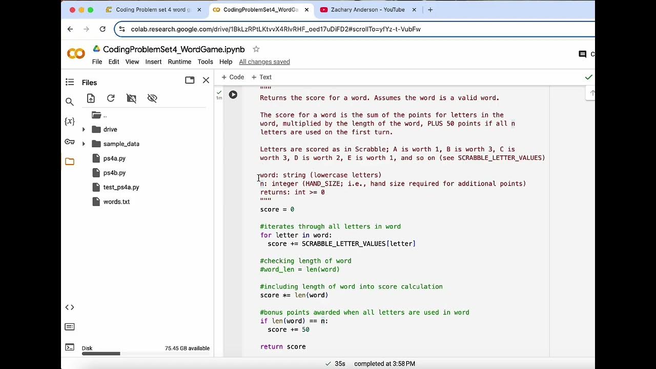 Problem Set 4, Problem 1 (WordGame) (CPSC2100) - Zachary Anderson - YouTube
