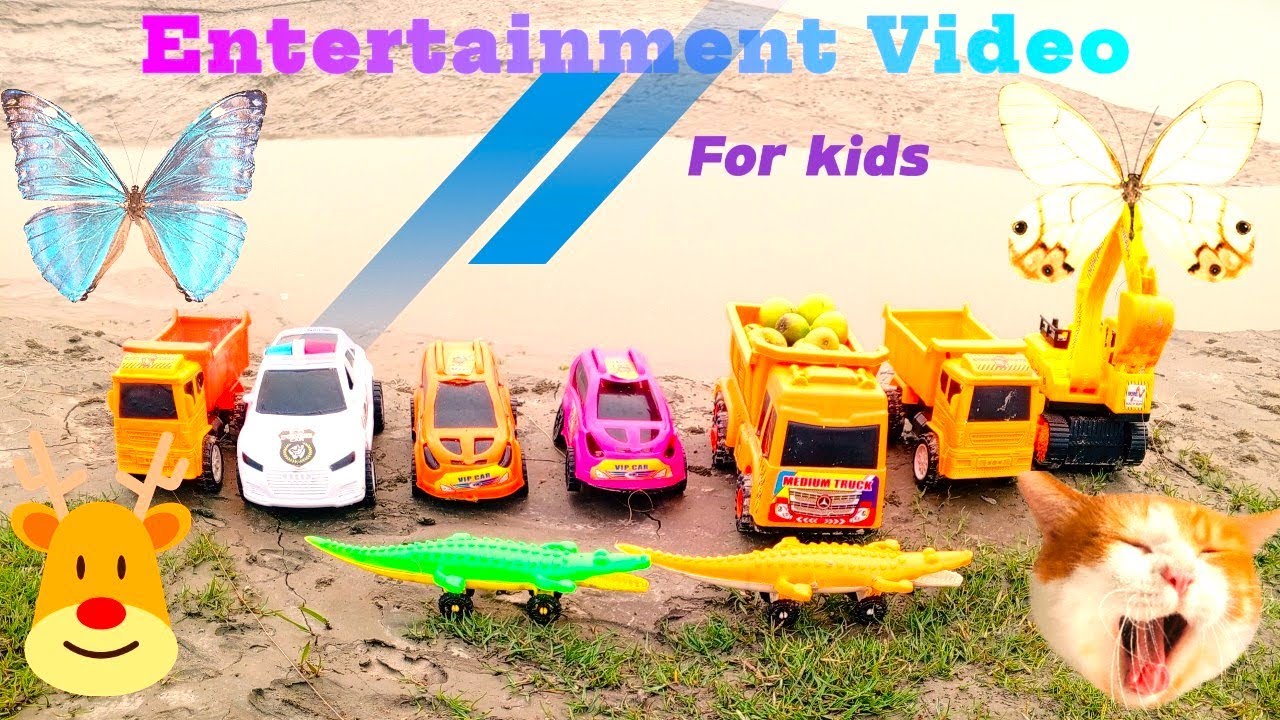 River side Entertainment video mini toy excavator truck loading and toy ...