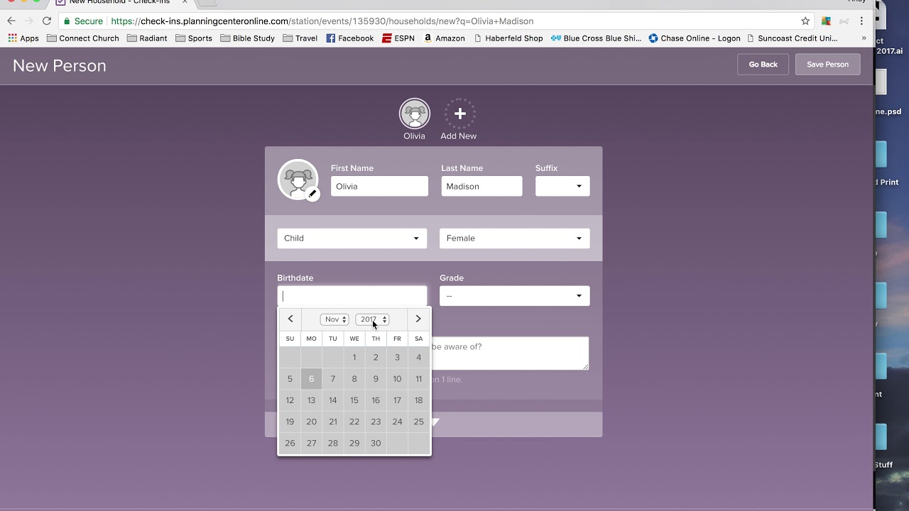 Planning Center Check-Ins Add New Person - YouTube
