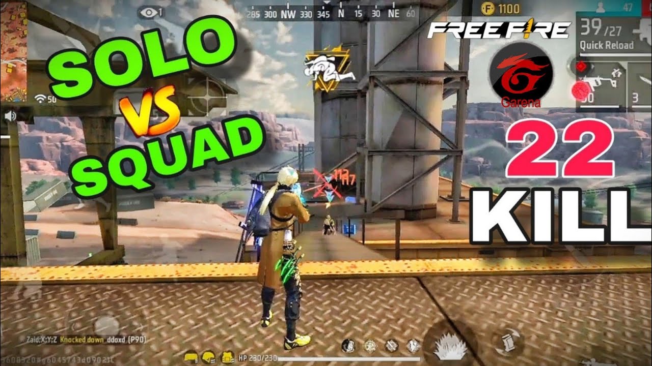 Epic 24 kill free fire match||solo vs Squad Wipeout in free fire Battle ...