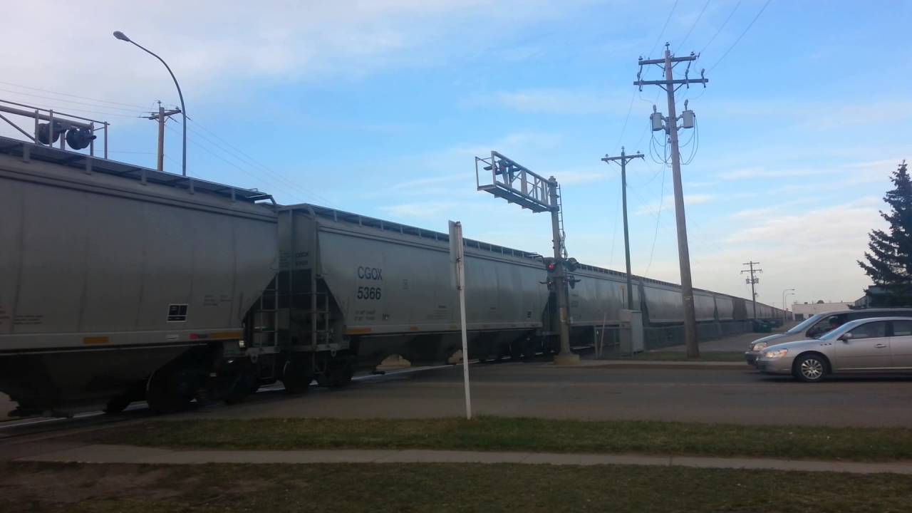 Cp train going thru Camrose at 730pm - YouTube