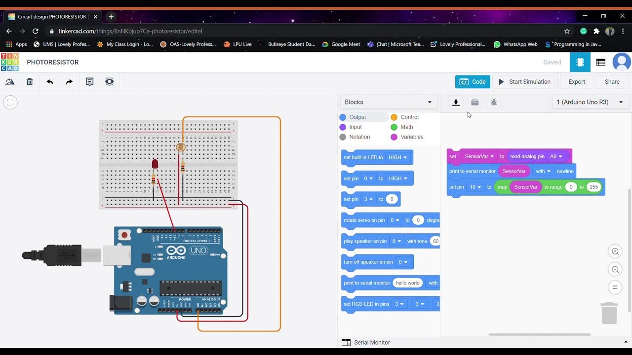 Circuit design | PHOTORESISTOR | Tinkercad - YouTube