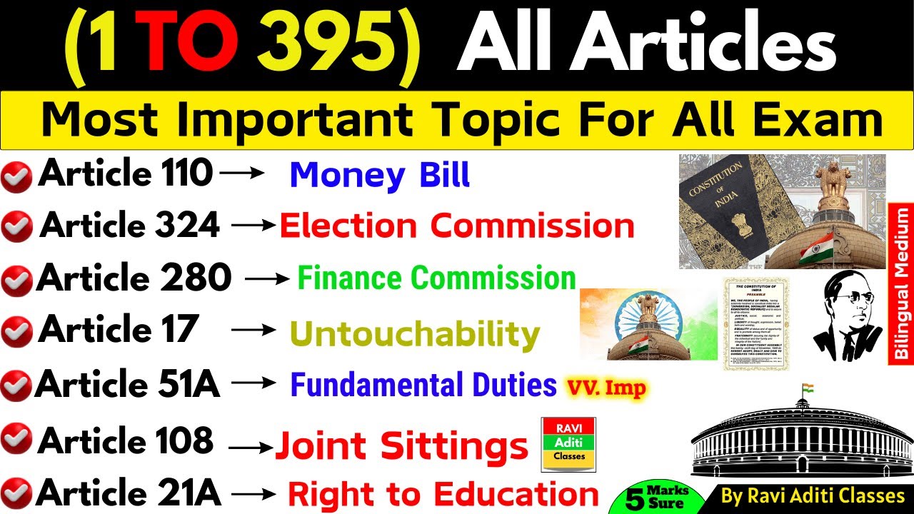 Important articles of indian constitution Tricks | Articles 1 To 395 ...