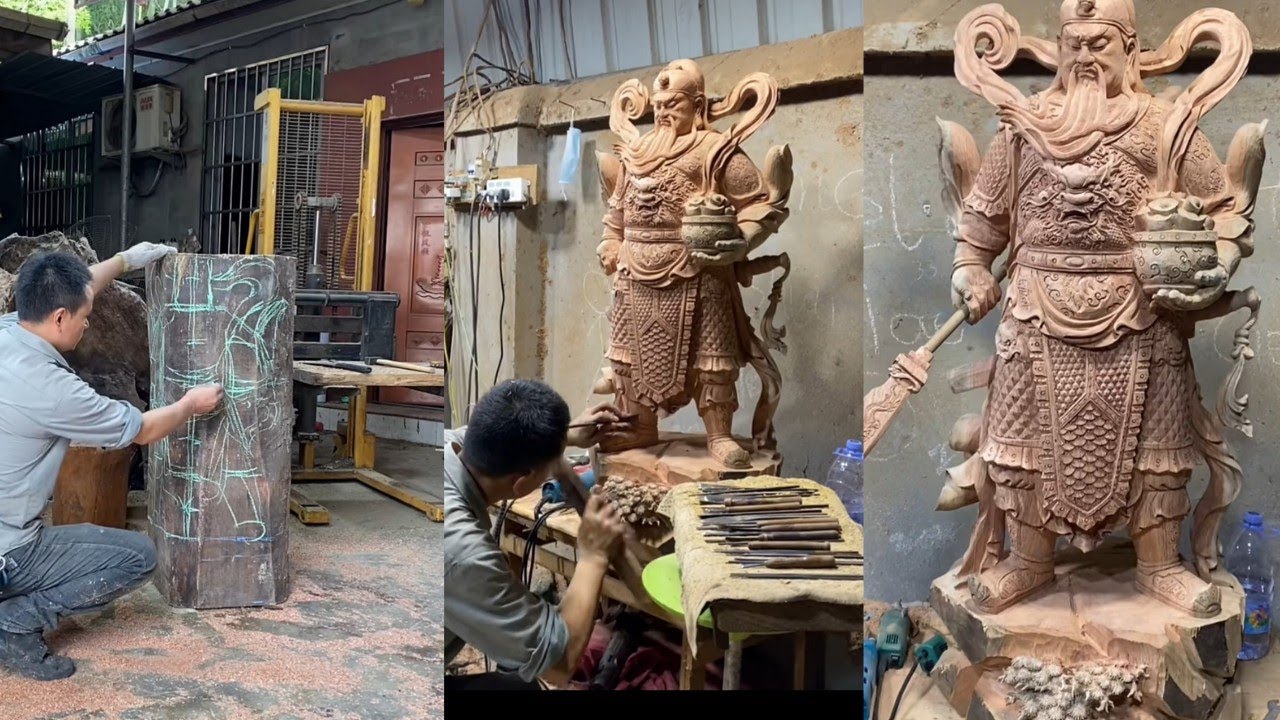 Wood Carving King Sculpture Handmade - Woodworking - YouTube